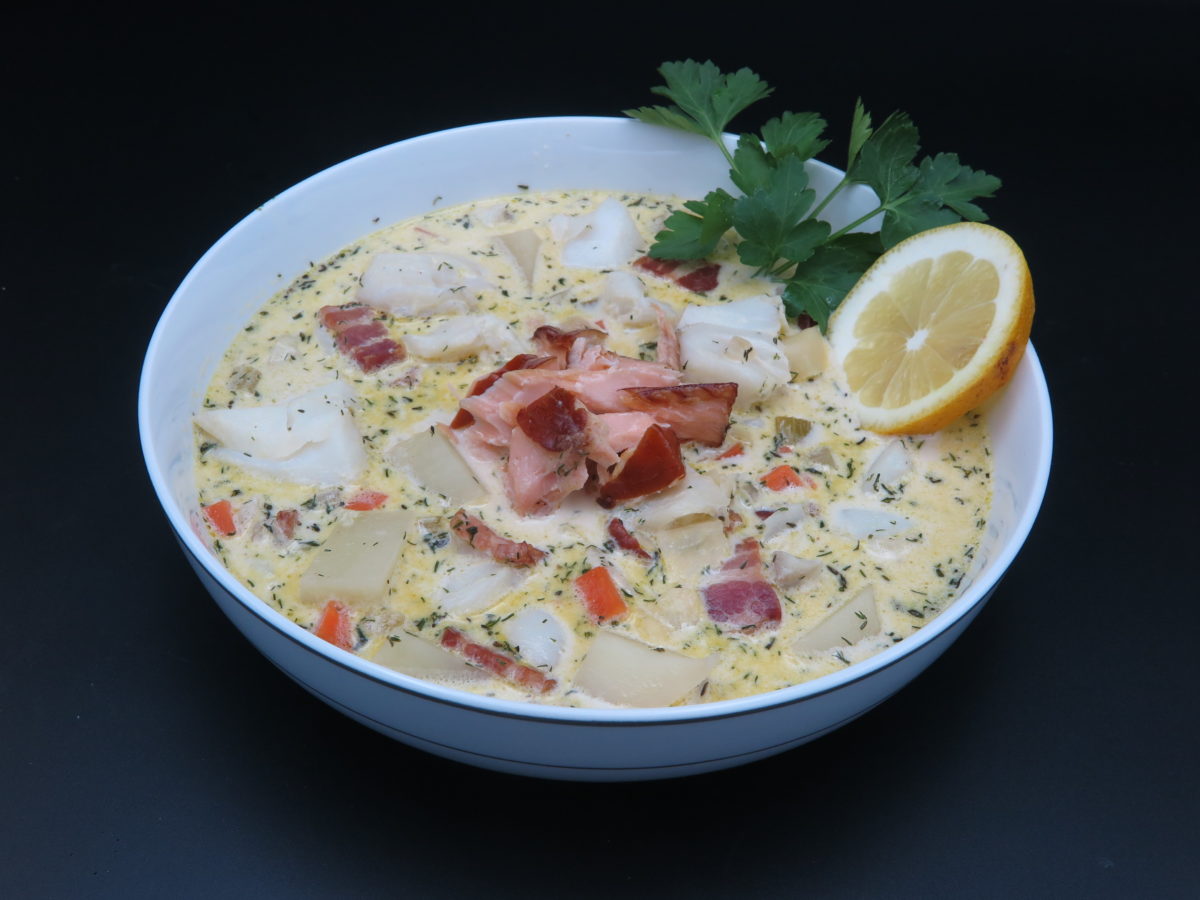 Atlantic Cod Chowder with Smoked Salmon | Toski Sands Market